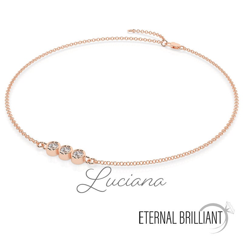 The Luciana Three-stone Natural Diamond Necklace Round Brilliant Cut ...