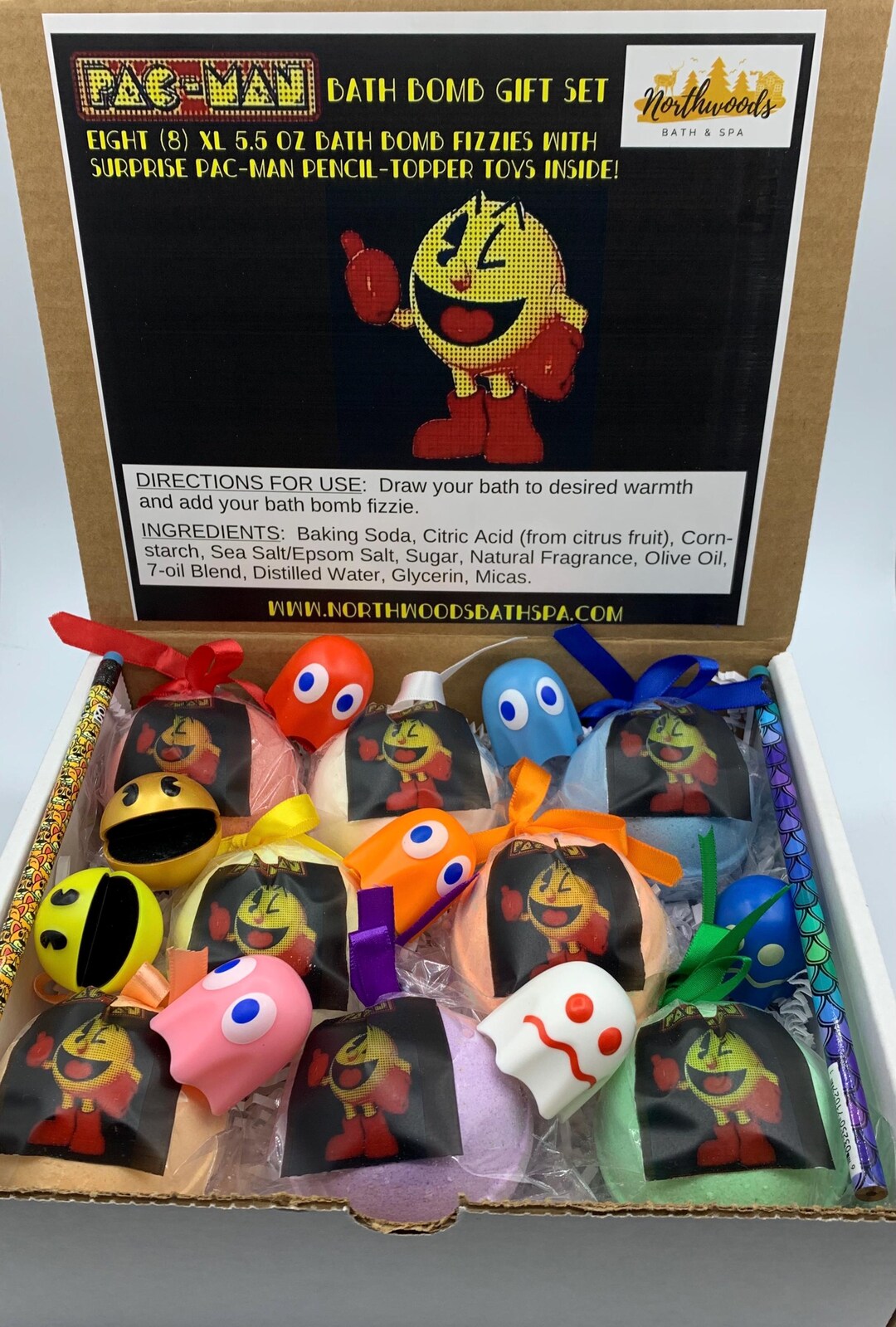 PAC-MAN Pencil Toppers 8-pack XL 5.5 Oz Bath Bomb Gift Set for Kids - Etsy
