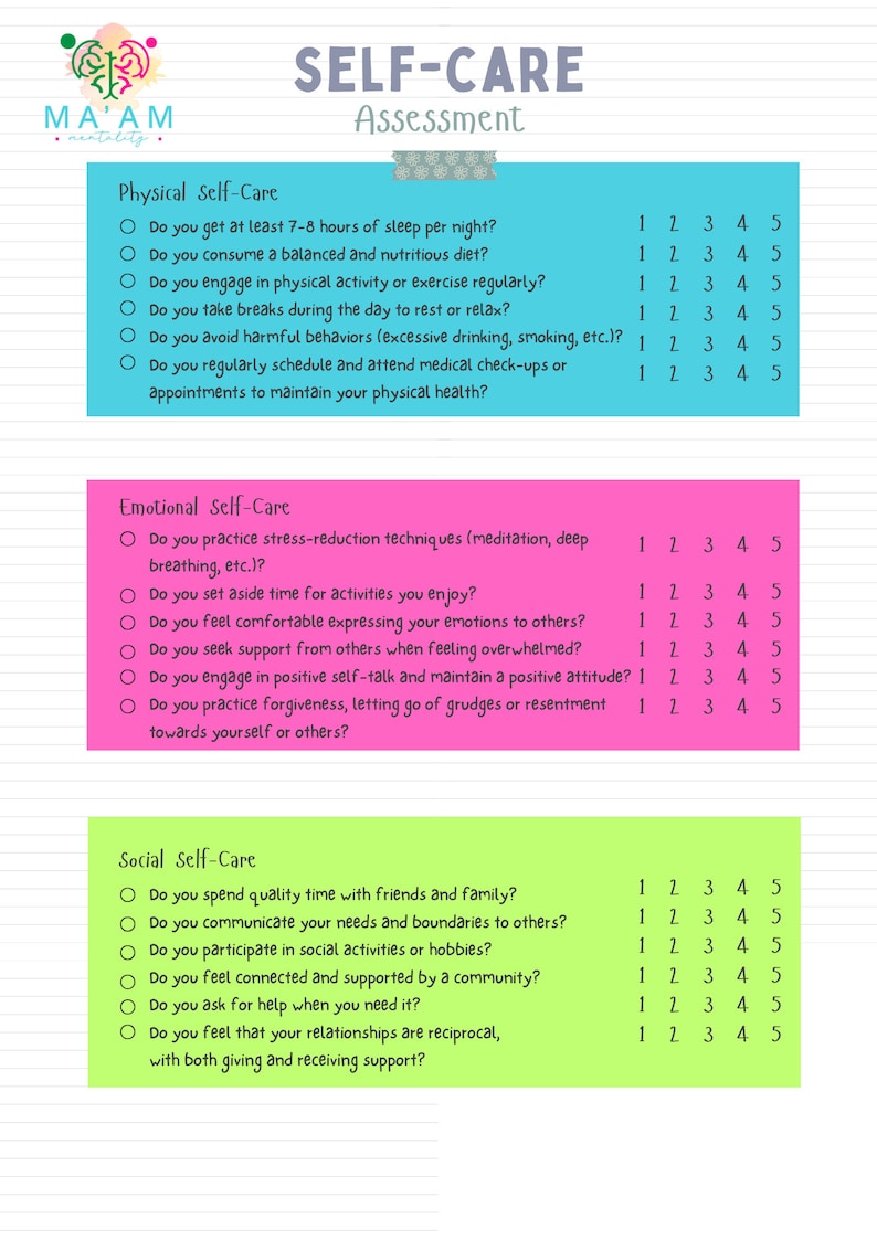 Self-care Assessment Printable - Etsy