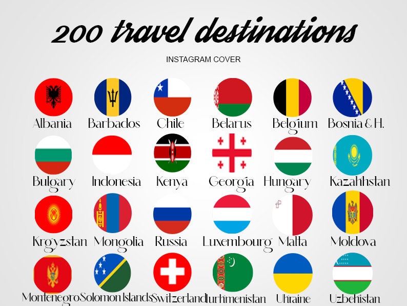Instagram Highlight Covers | INSTANT DOWNLOAD | 200 Travel Destinations ...