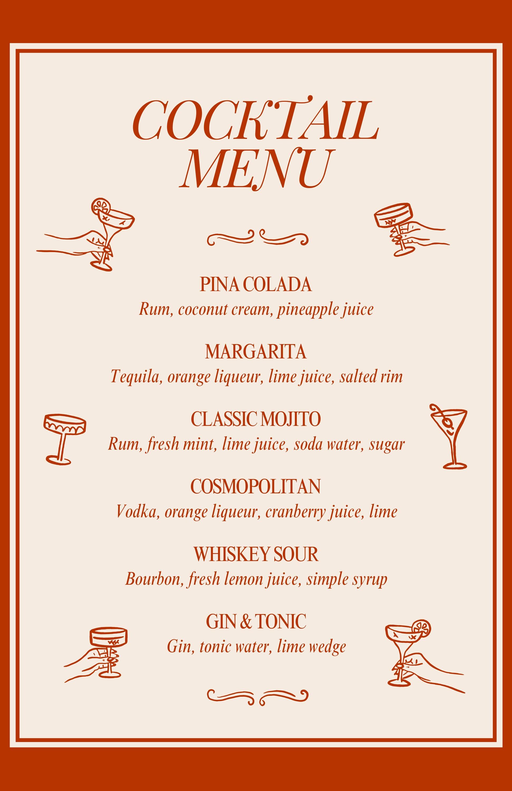 Editable Cocktail Menu Template - Modern Digital Menu for Bars ...