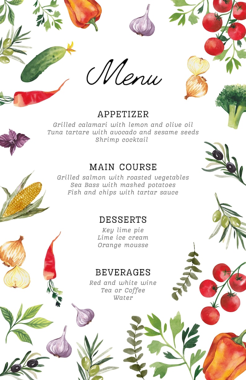 Editable Menu Template - Digital Menu for Restaurants, Events, Weddings ...