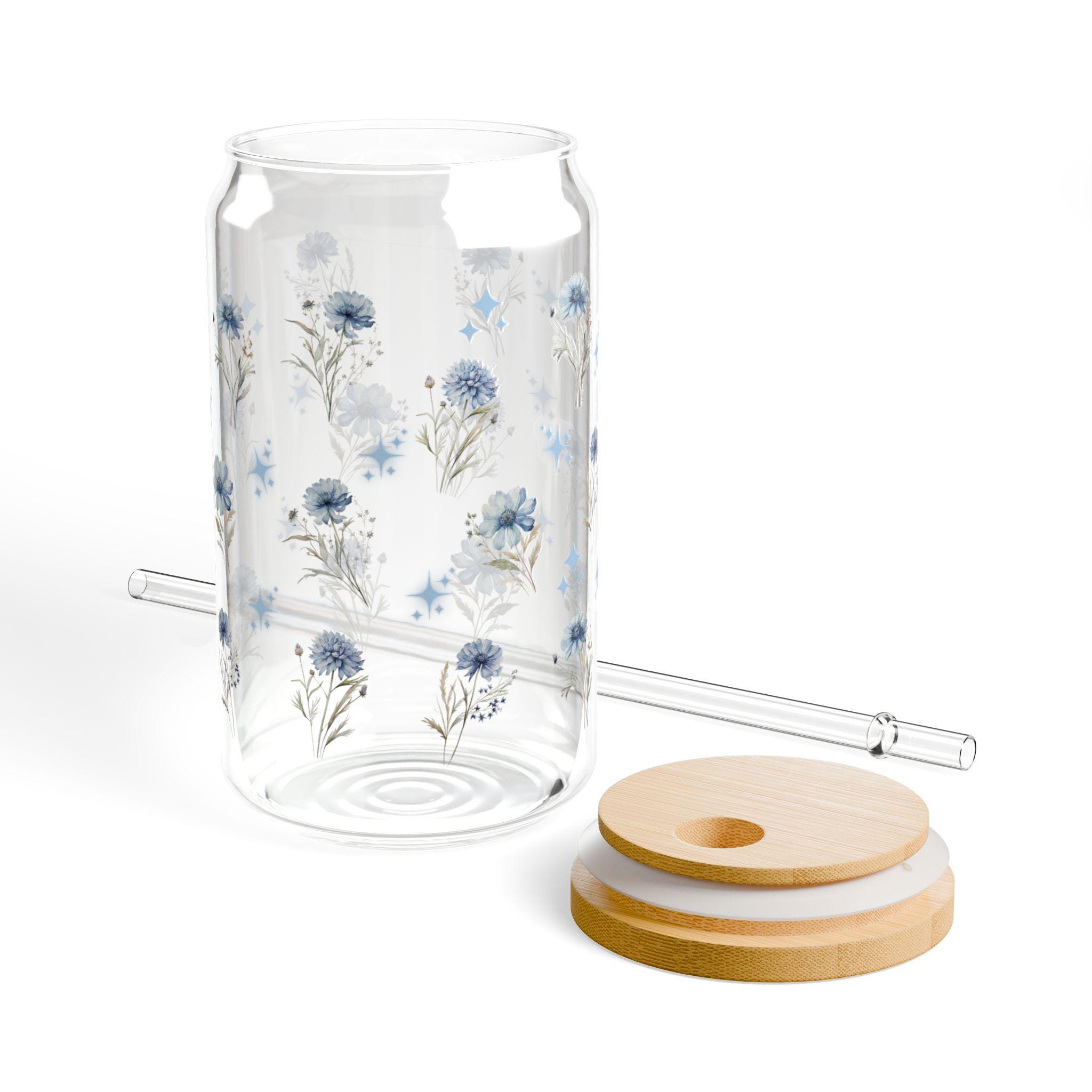 Wildflower Glass Tumbler Cottagecore Libbey Glass With Lid and Straw ...