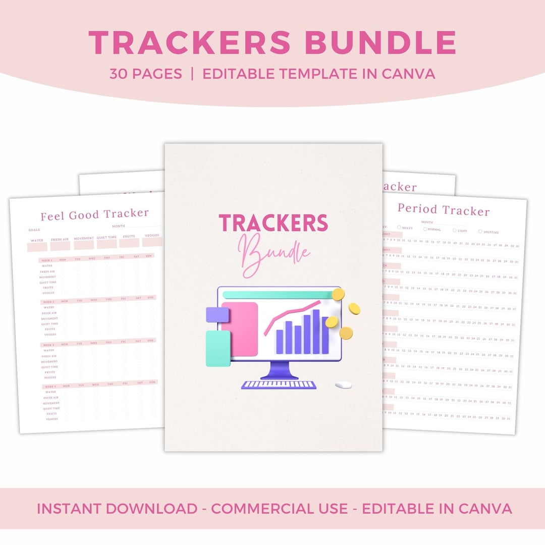 Trackers Bundle, Habit Tracker, Workout Log, Productivity Tracker ...