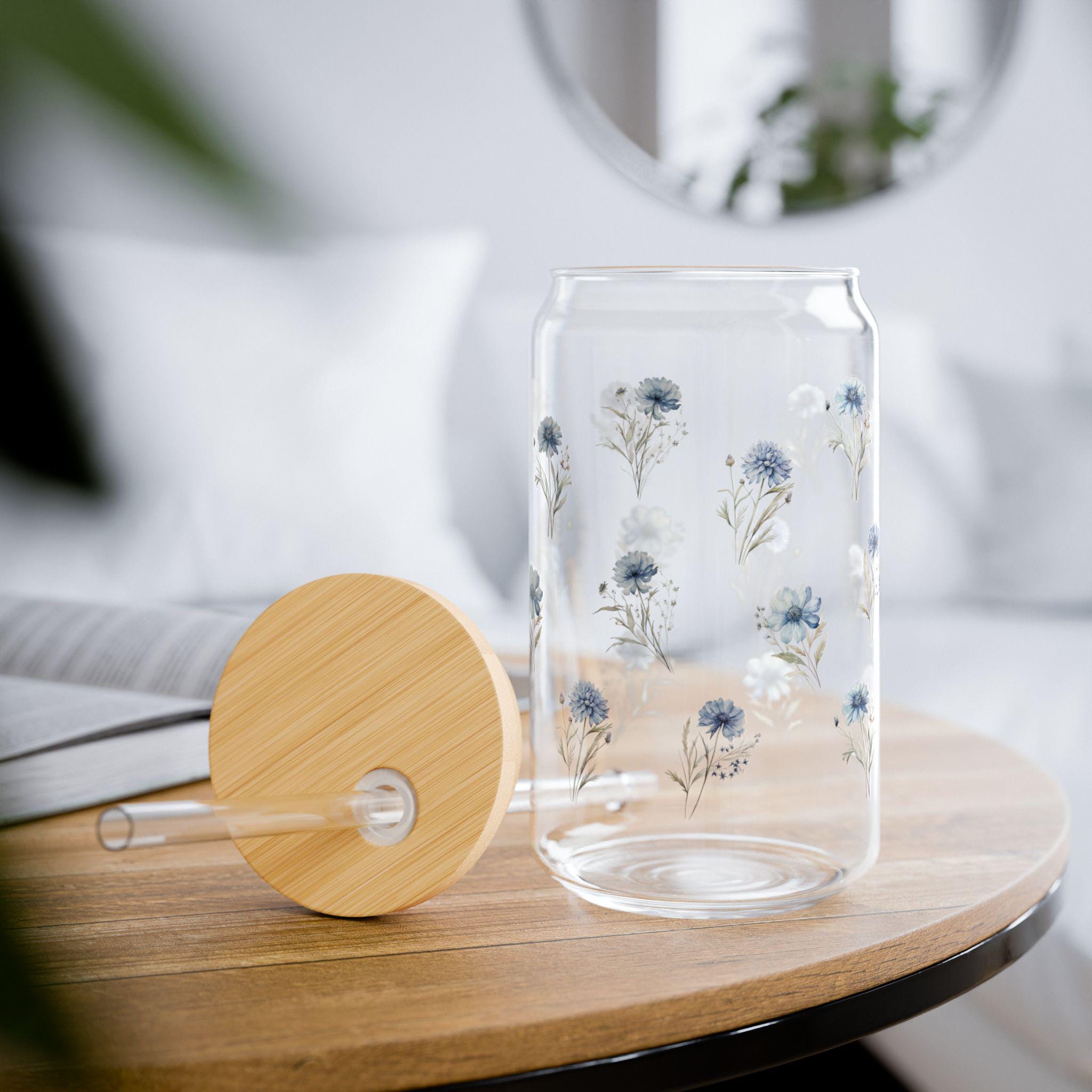 Wildflower Glass Tumbler Cottagecore Libbey Glass With Lid and Straw ...