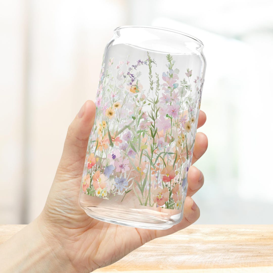Wildflower Iced Coffee Glass Tumbler Cottagecore Floral Glass Can With ...