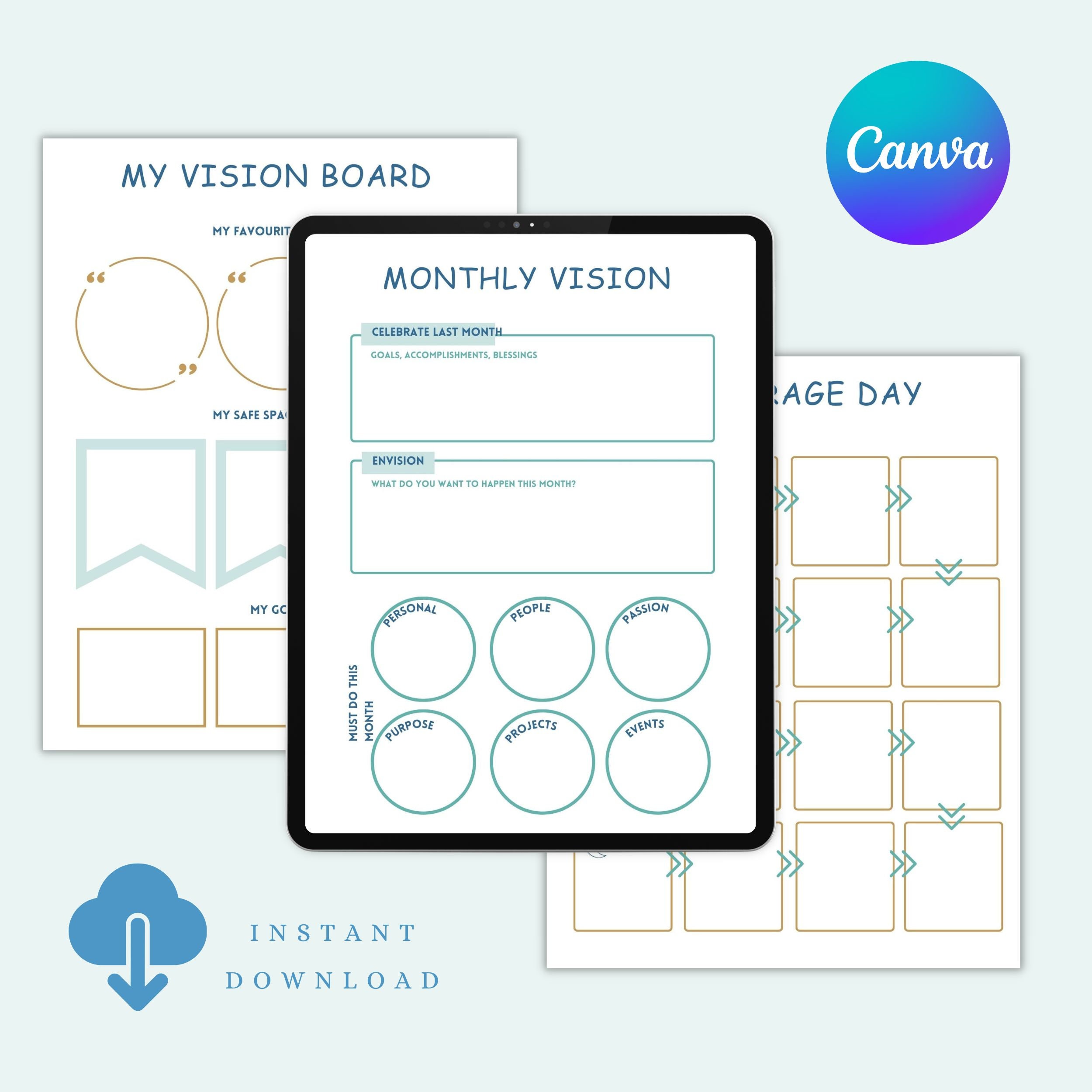 Vision Book Journal Printable Vision Log Planner Digital Download ...