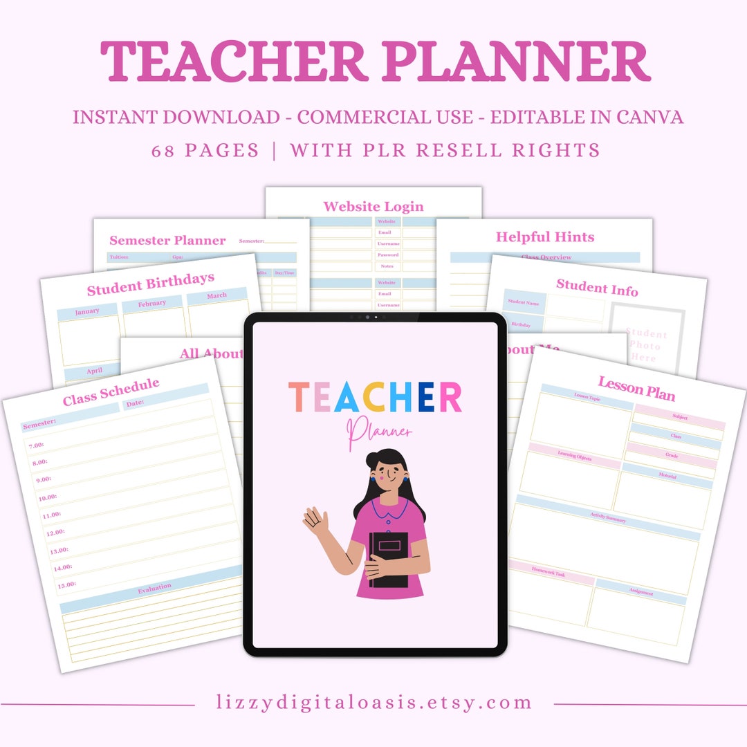 Teacher Planner Printable 2024 2025 PLR Digital Products for Etsy ...