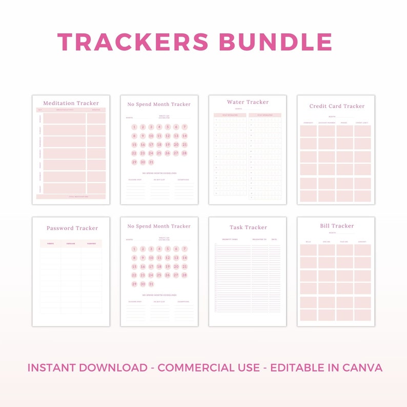 Trackers Bundle, Habit Tracker, Workout Log, Productivity Tracker ...