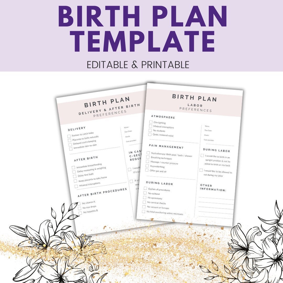 Natural Birth Plan Template | Printable & Editable | Labor and Delivery ...
