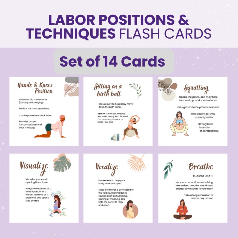 Labor Techniques Flash Cards Printable Cards for Labor Positive Birth ...