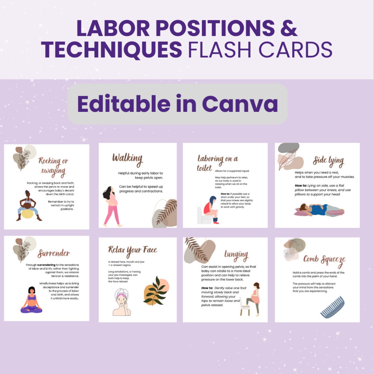 Labor Techniques Flash Cards Printable Cards for Labor Positive Birth ...