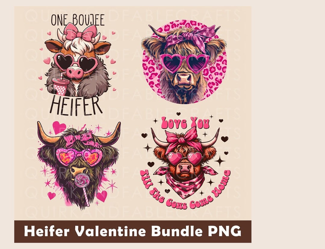Heifer Valentine Bundle Png, Highland Cow Valentine Png, Valentine Day ...