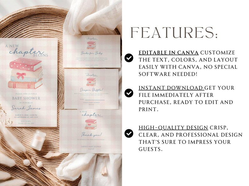 A New Chapter Begins Baby Shower Invitation Bundle Template Editable ...