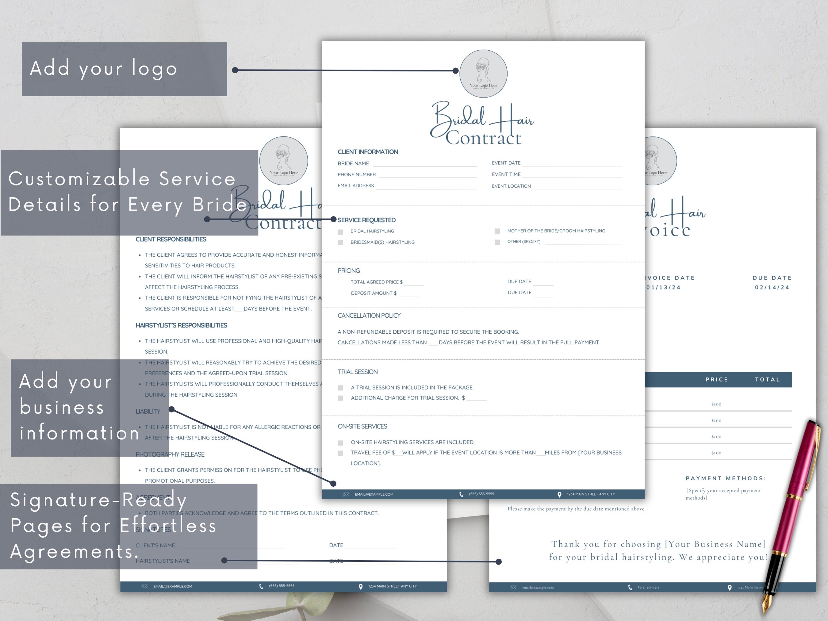 Bridal Hair Contract Template Editable Bridal Hair Contract Agreement ...