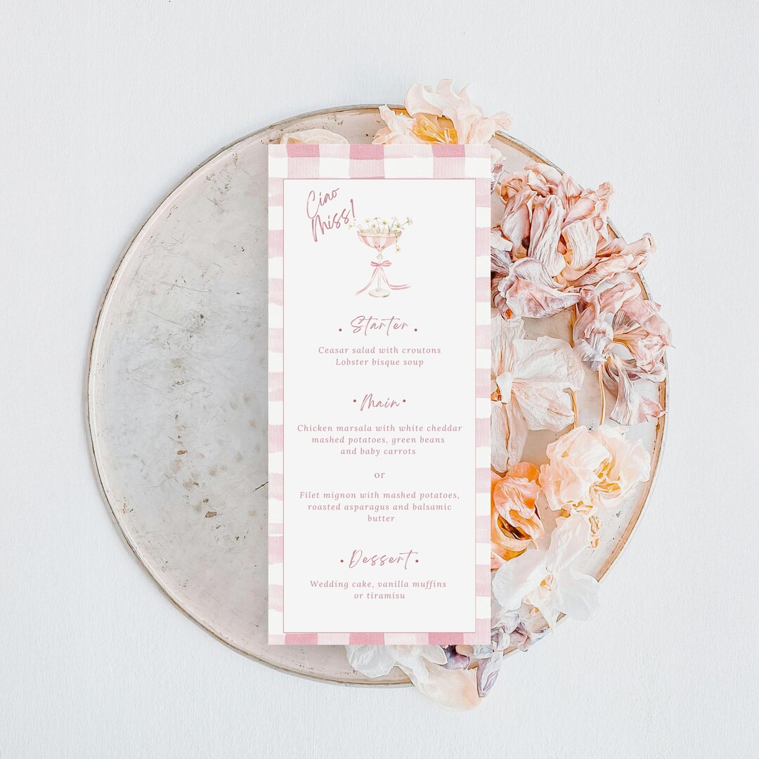 Editable Bridal Shower Menu Template Ciao Miss Bridal Shower Menu Card ...