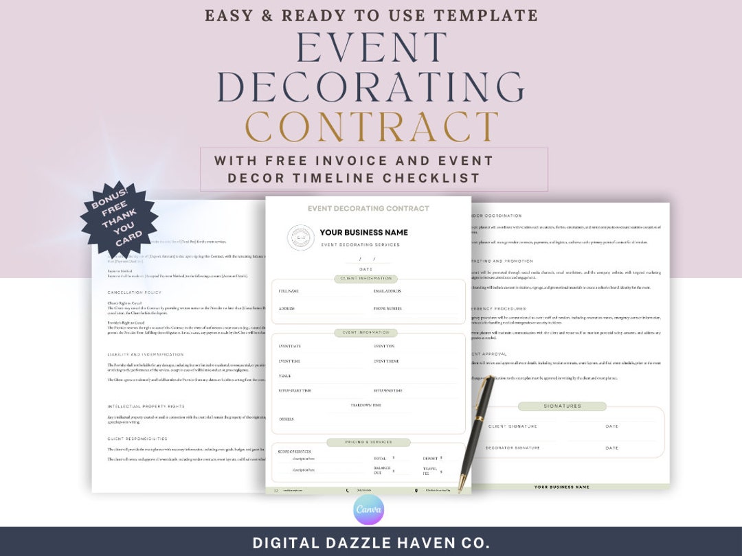 Editable Event Decorator Contract Template Party Decorating Services ...