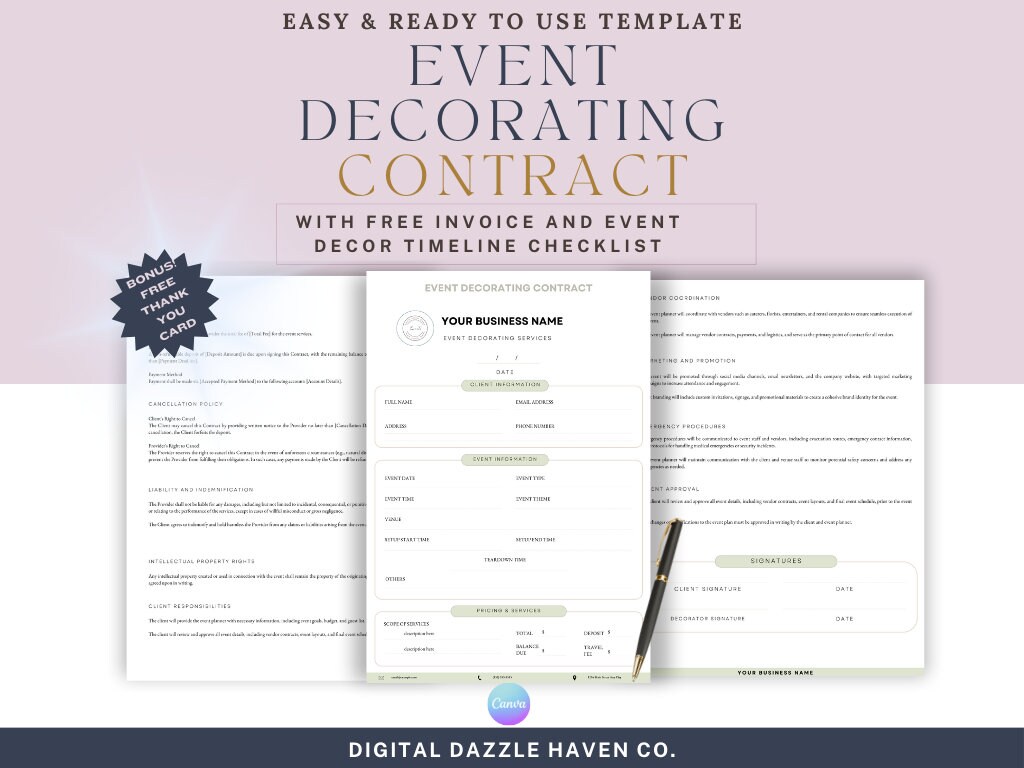 Editable Event Decorator Contract Template Party Decorating Services ...