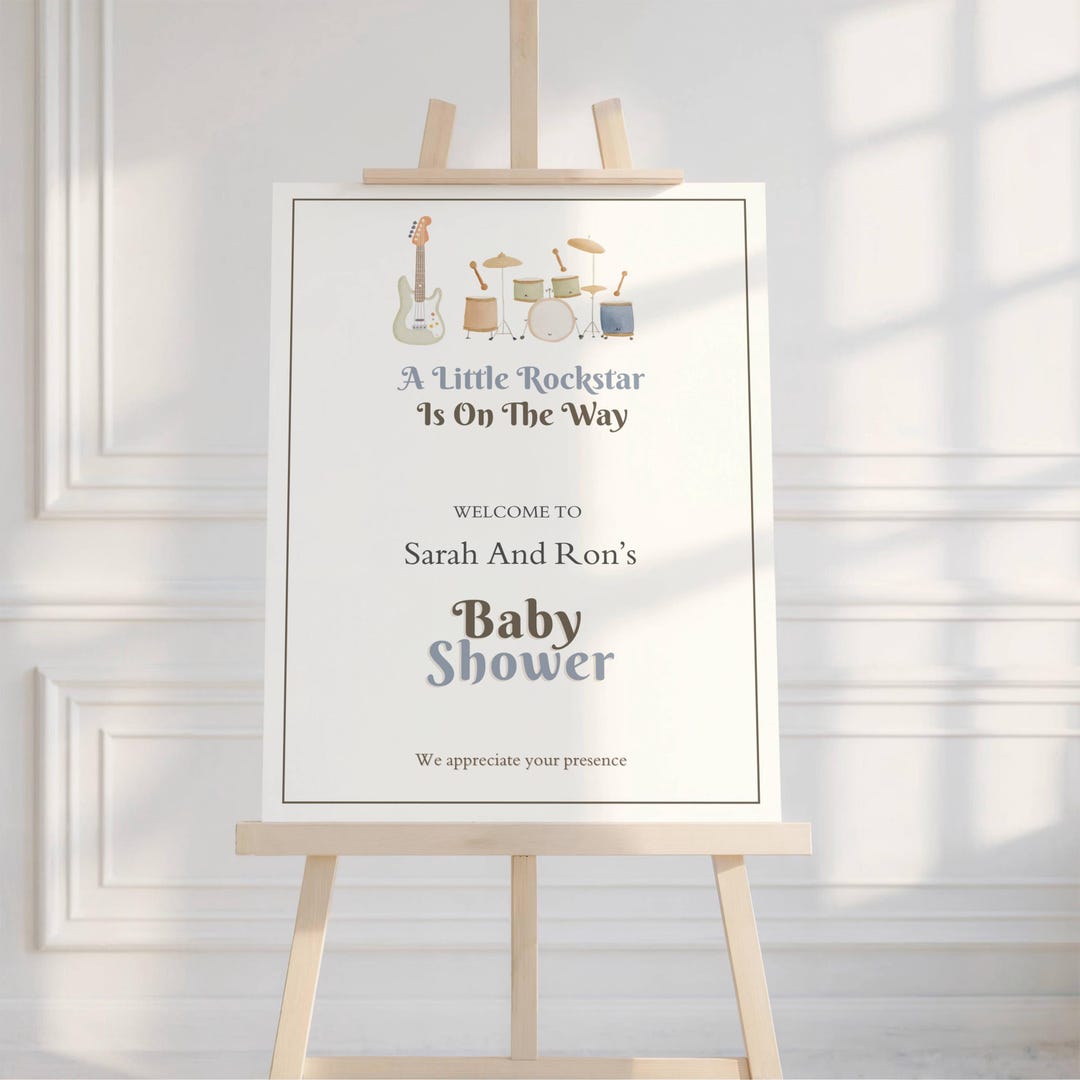 Little Rockstar Baby Shower Welcome Sign Template Editable Little ...