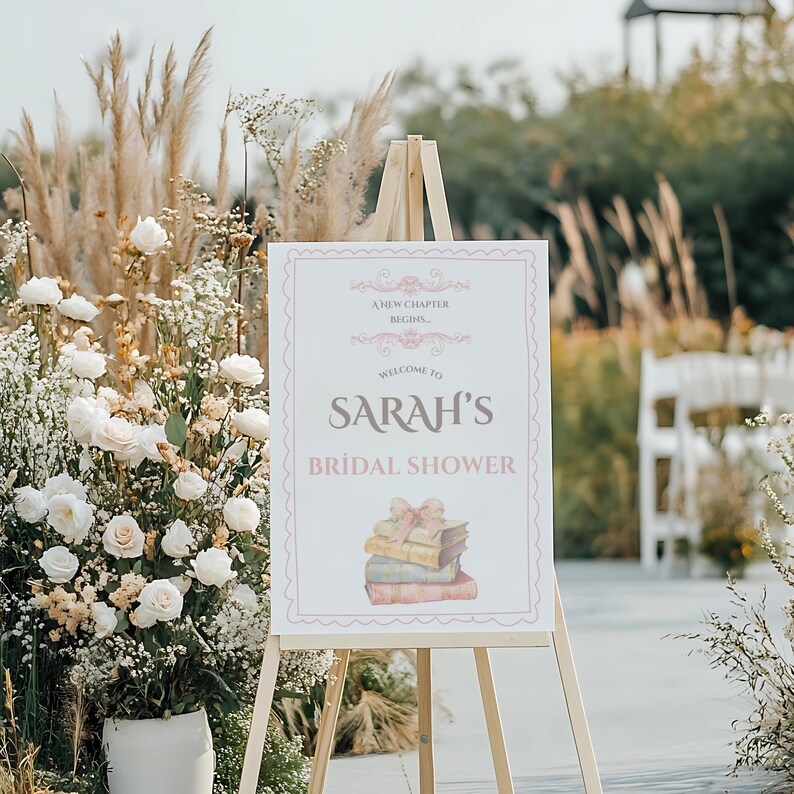 Book Themed Bridal Shower Welcome Sign Template Editable Library Bridal ...