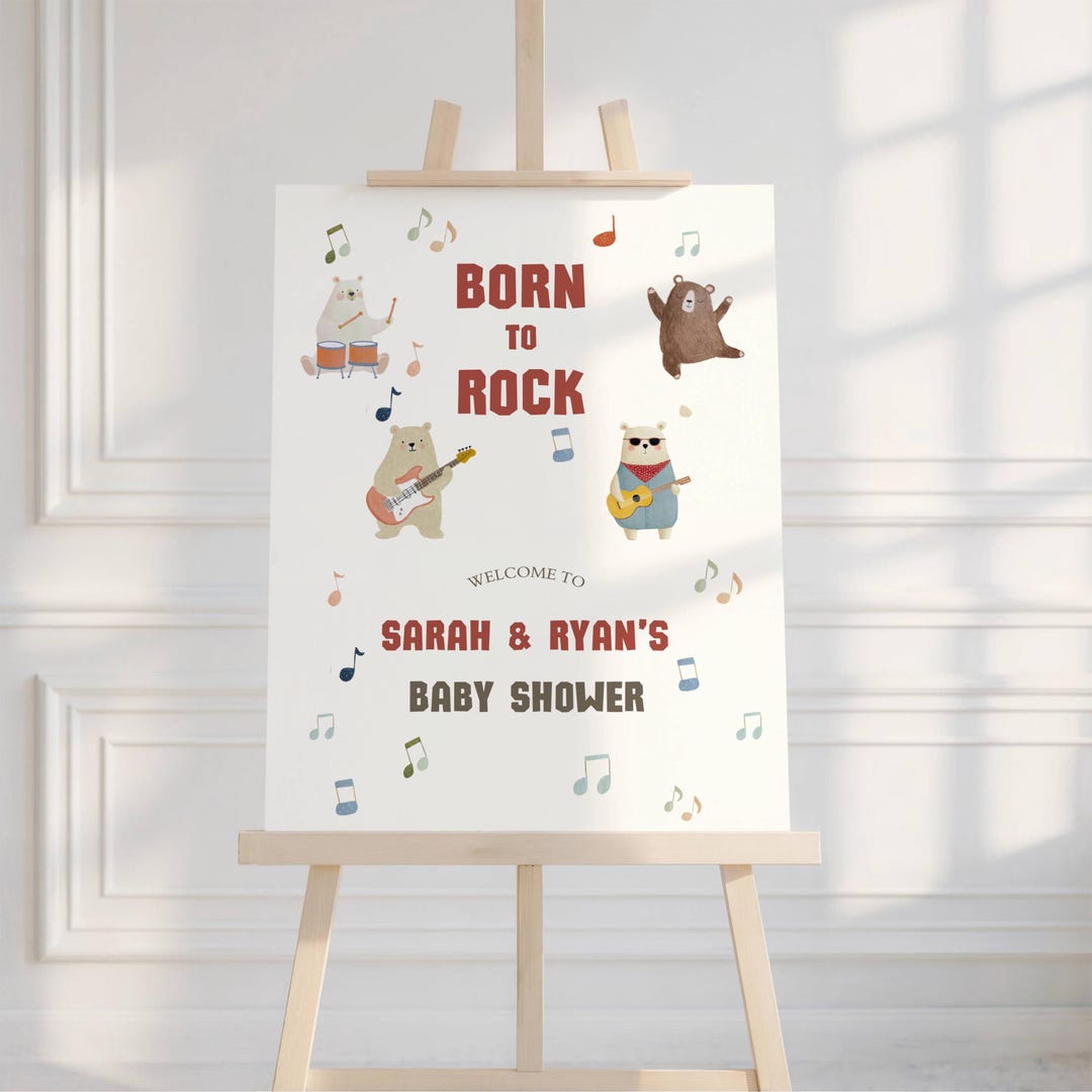 Rockstar Baby Shower Welcome Sign Template Editable Born to Rock Baby ...