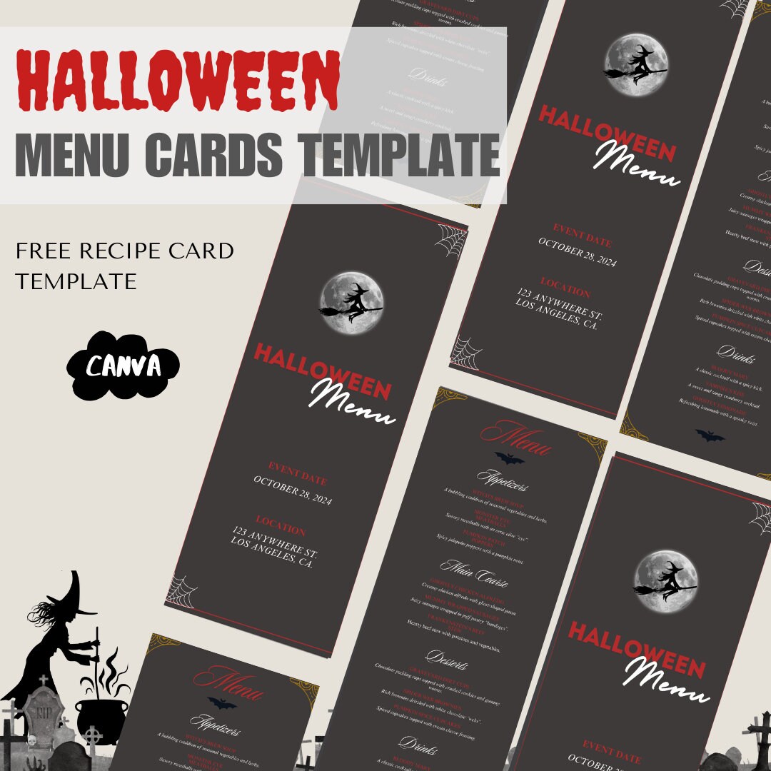 Editable Halloween Menu Card Templates Witchy Menu Templates Recipe ...