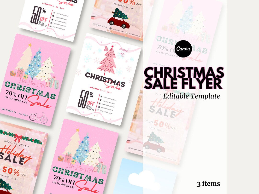 Christmas Sale Flyer Template Pink Editable Christmas Flash Sale Flyer ...