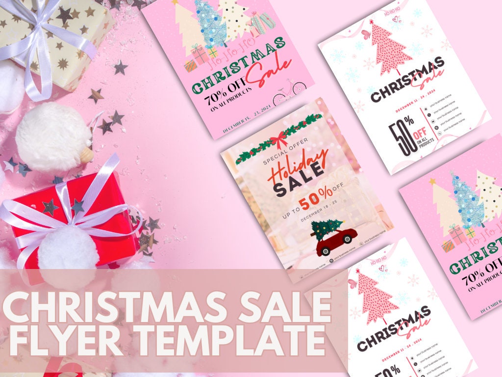 Christmas Sale Flyer Template Pink Editable Christmas Flash Sale Flyer ...
