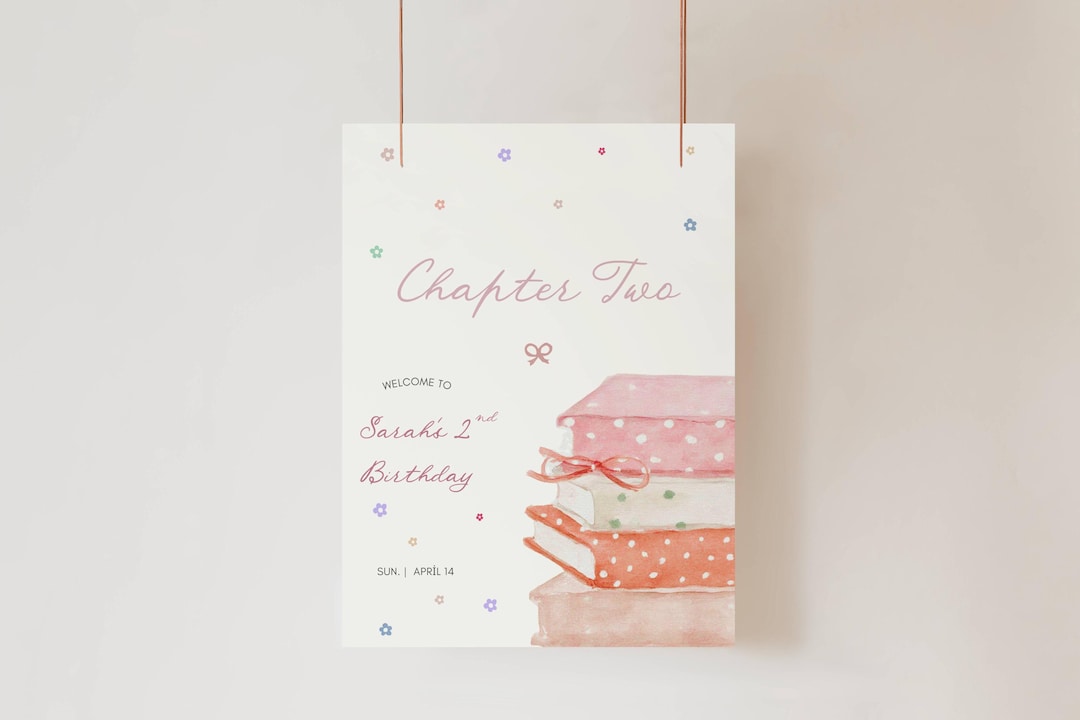 Chapter 2 Birthday Welcome Sign Template Editable Book Theme Party ...