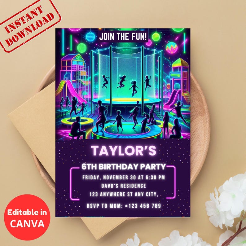 Editable Trampoline Birthday Invitation Kids| Trampoline Party ...