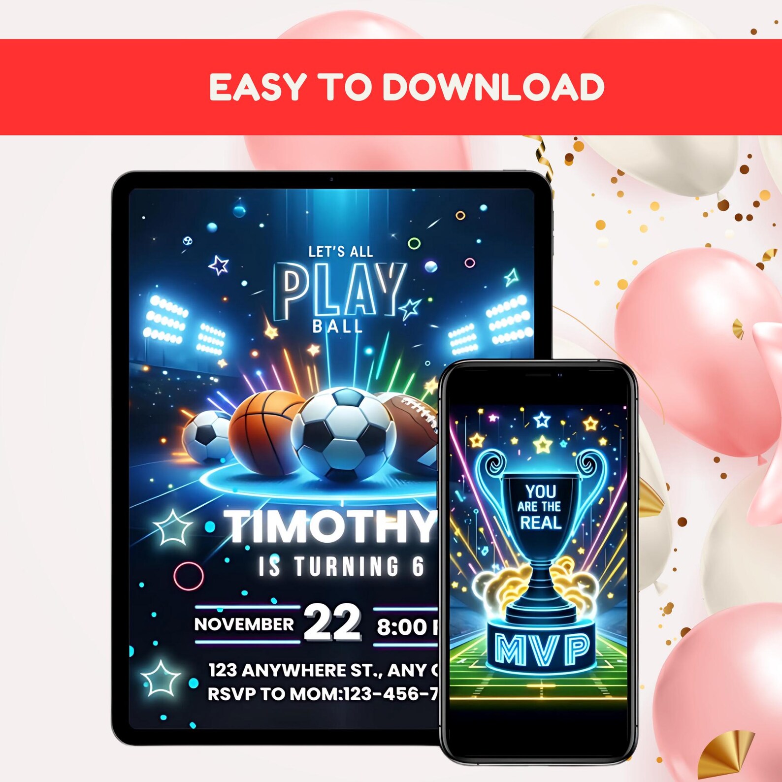 Editable Sports Birthday Party Invitation for Boys Sports Birthday ...