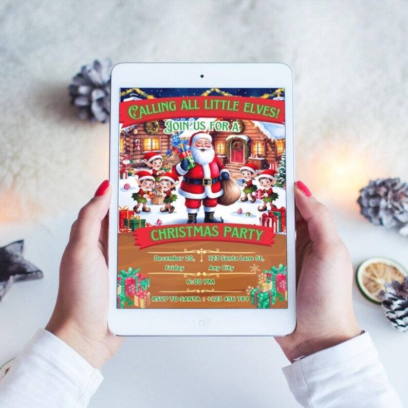 Editable Santa's Workshop Christmas Party Invitation for Kids Little ...
