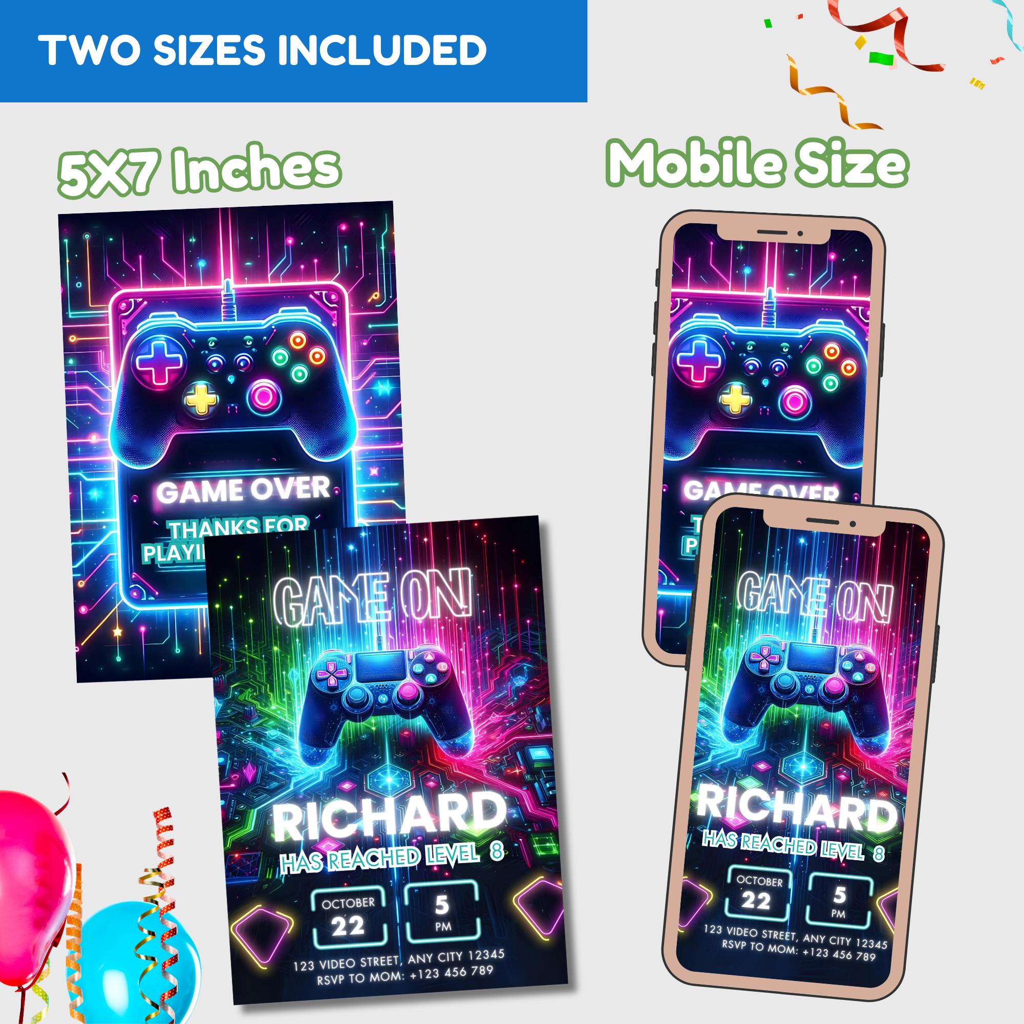 Editable Gamer Birthday Invitation Digital for Boys Level up Birthday ...