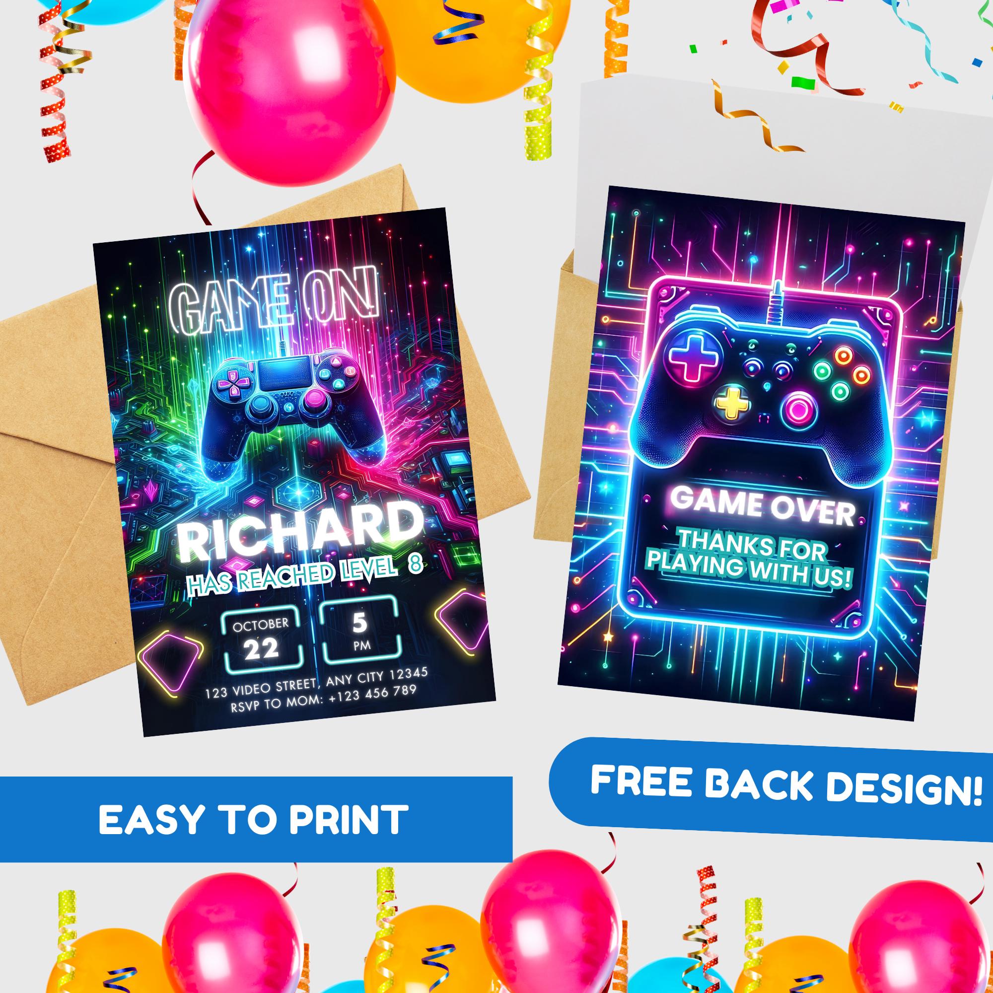 Editable Gamer Birthday Invitation Digital for Boys Level up Birthday ...