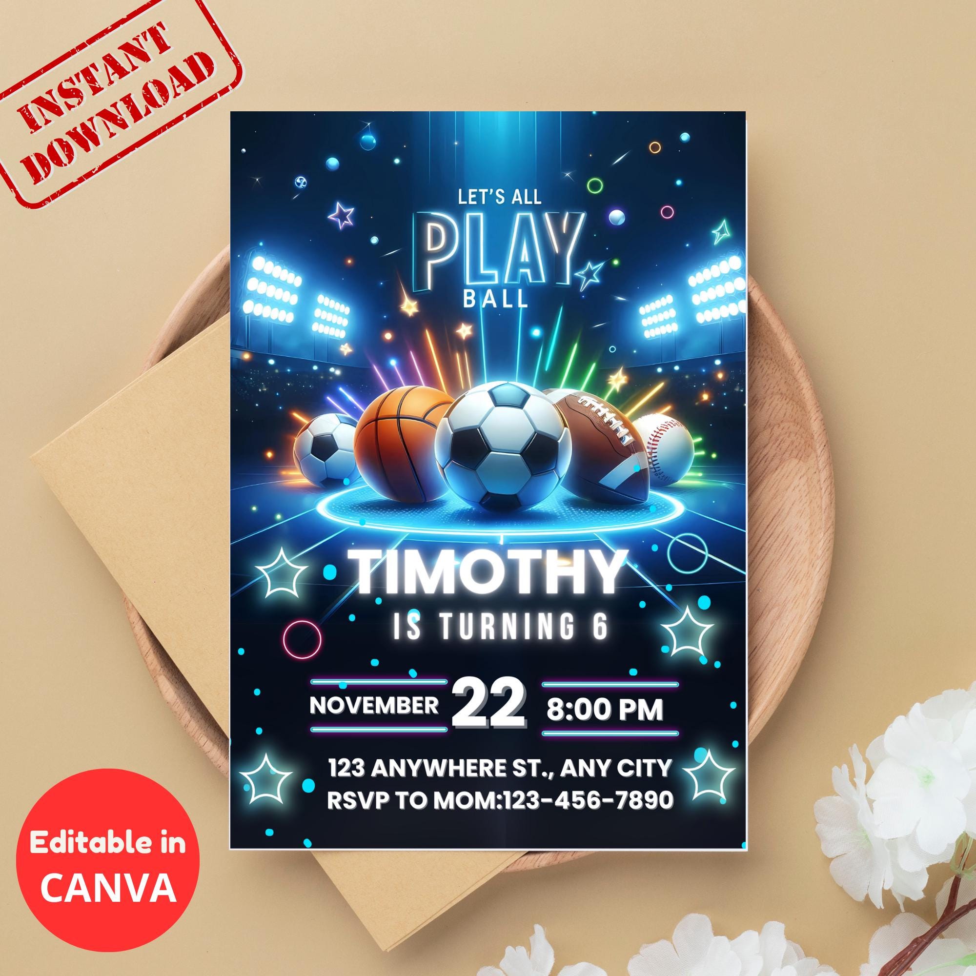 Editable Sports Birthday Party Invitation for Boys Sports Birthday ...