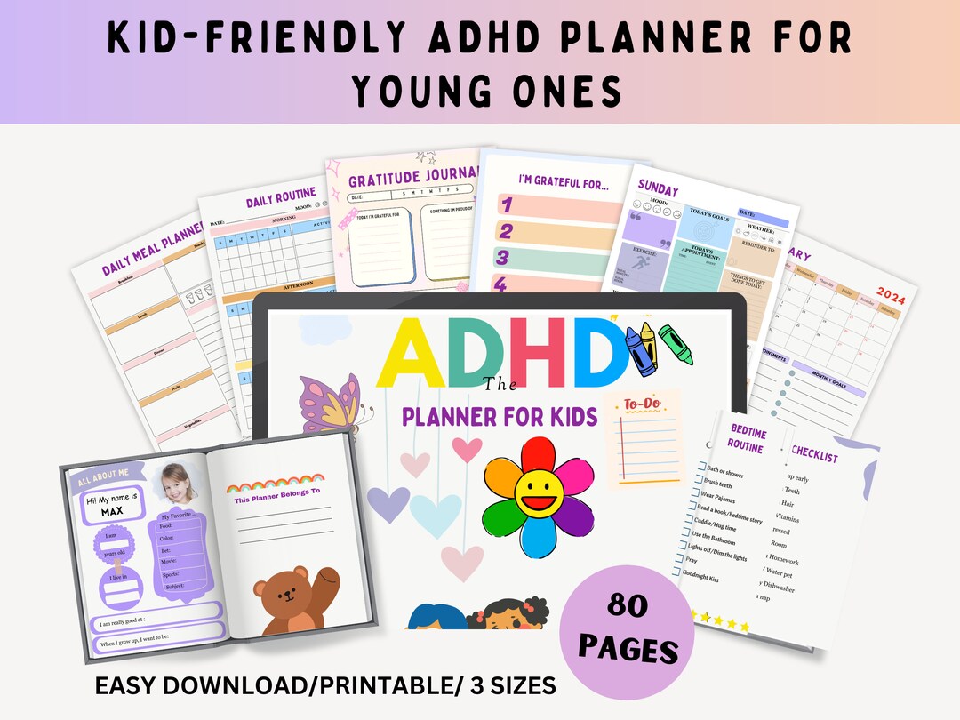Colorful Printable ADHD Planner for Kids 2024 ADHD Planner for Kids ...