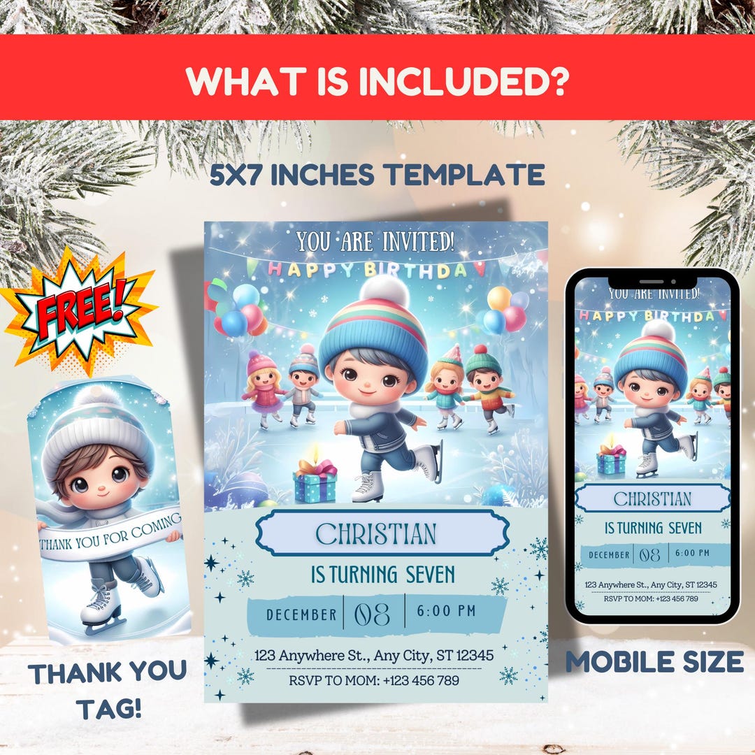 Editable Ice Skating Invitation for Kids| Skating Birthday Party ...