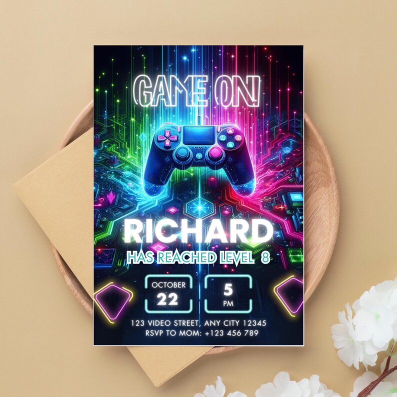 Editable Gamer Birthday Invitation Digital for Boys Level up Birthday ...