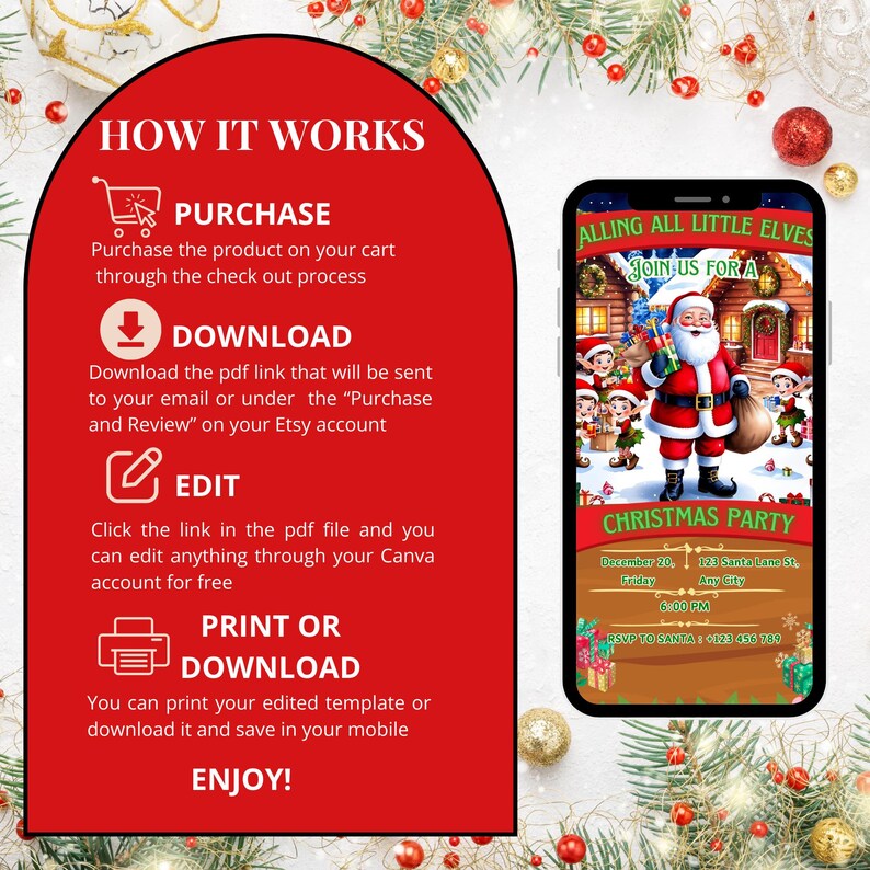 Editable Santa's Workshop Christmas Party Invitation for Kids Little ...