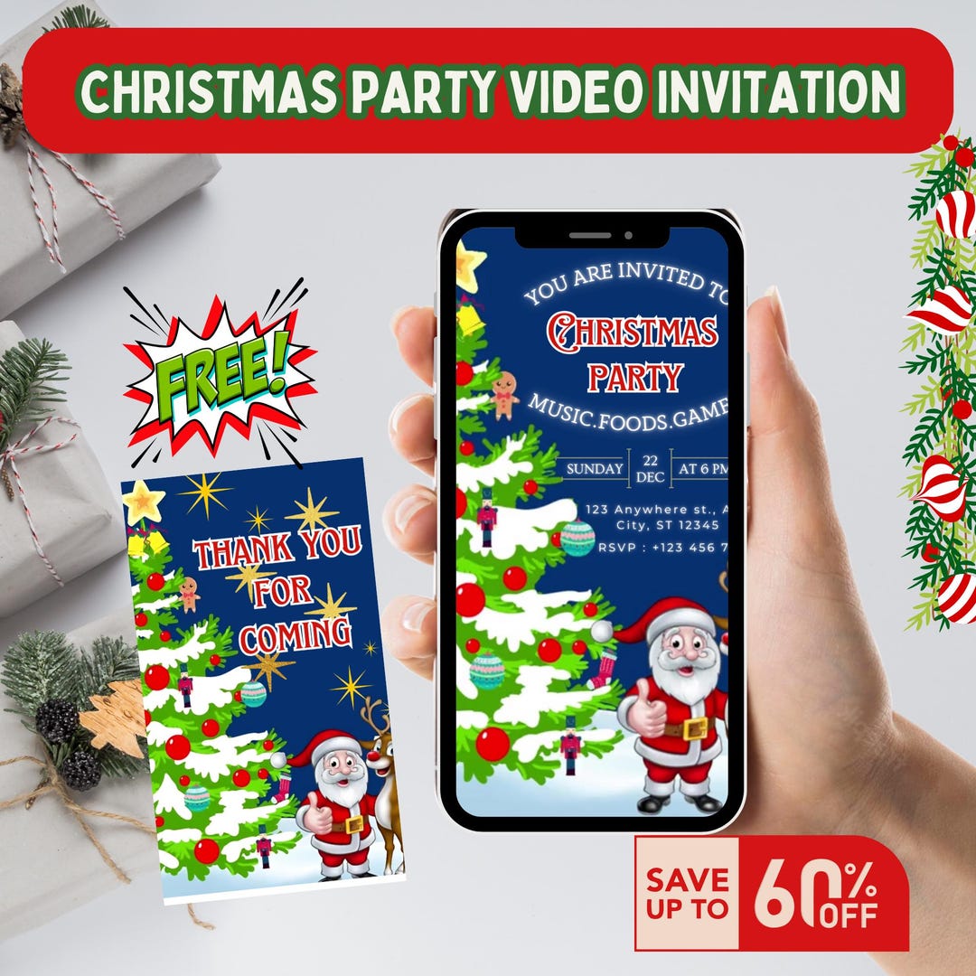 Editable Kids Christmas Party Video Invitation Santa Claus Video ...
