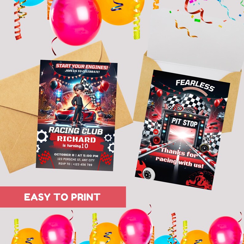 Race Car Birthday Invitation | Digital, Editable Boys Invite - Etsy