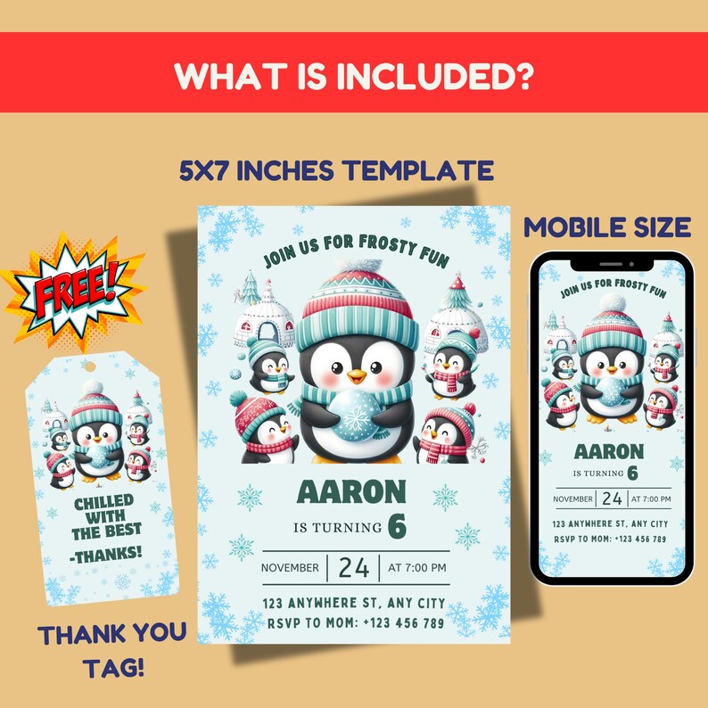 Editable Winter Wonderland Birthday Invitation Boy| Penguin Birthday ...