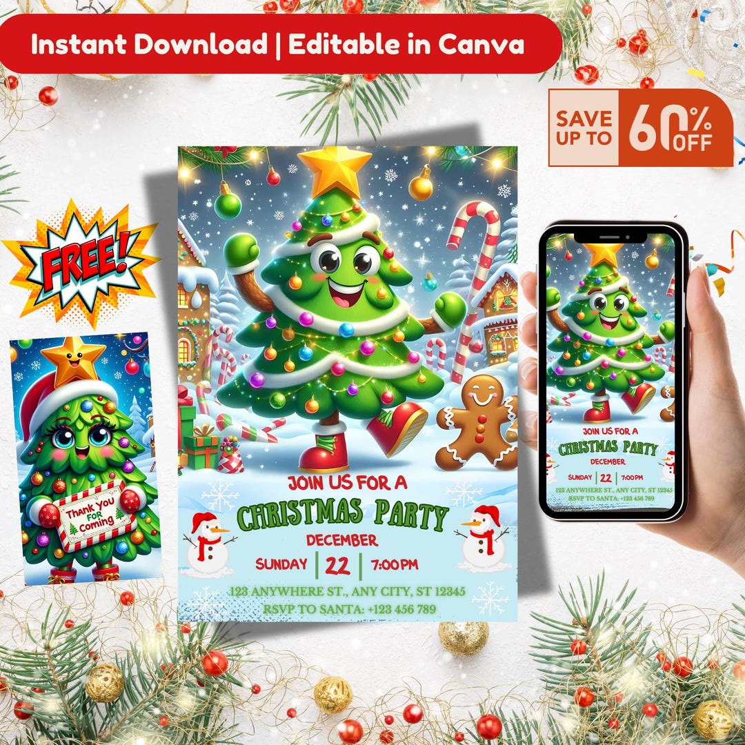 Editable Christmas Tree Party Invitation for Kids Christmas Invitation ...