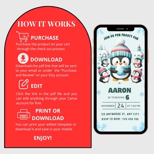 Editable Winter Wonderland Birthday Invitation Boy| Penguin Birthday ...
