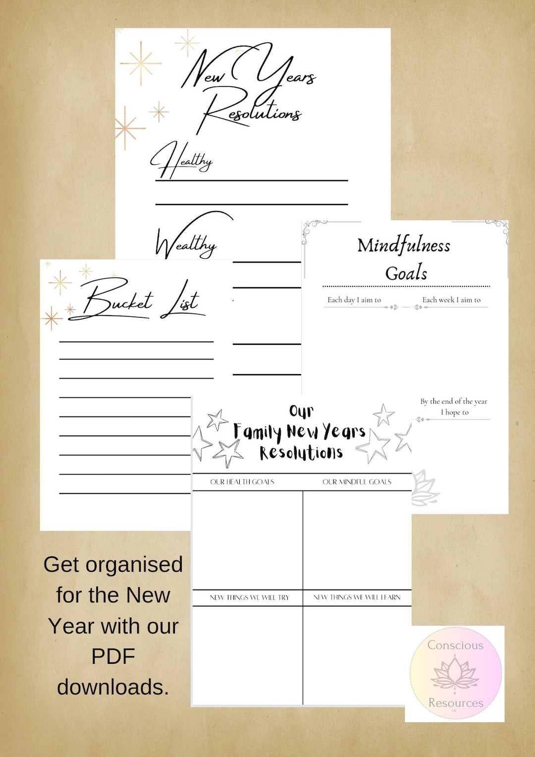 New Years Eve Resolution Sheets PDF Downloads A4 and 8.5x11 - Etsy