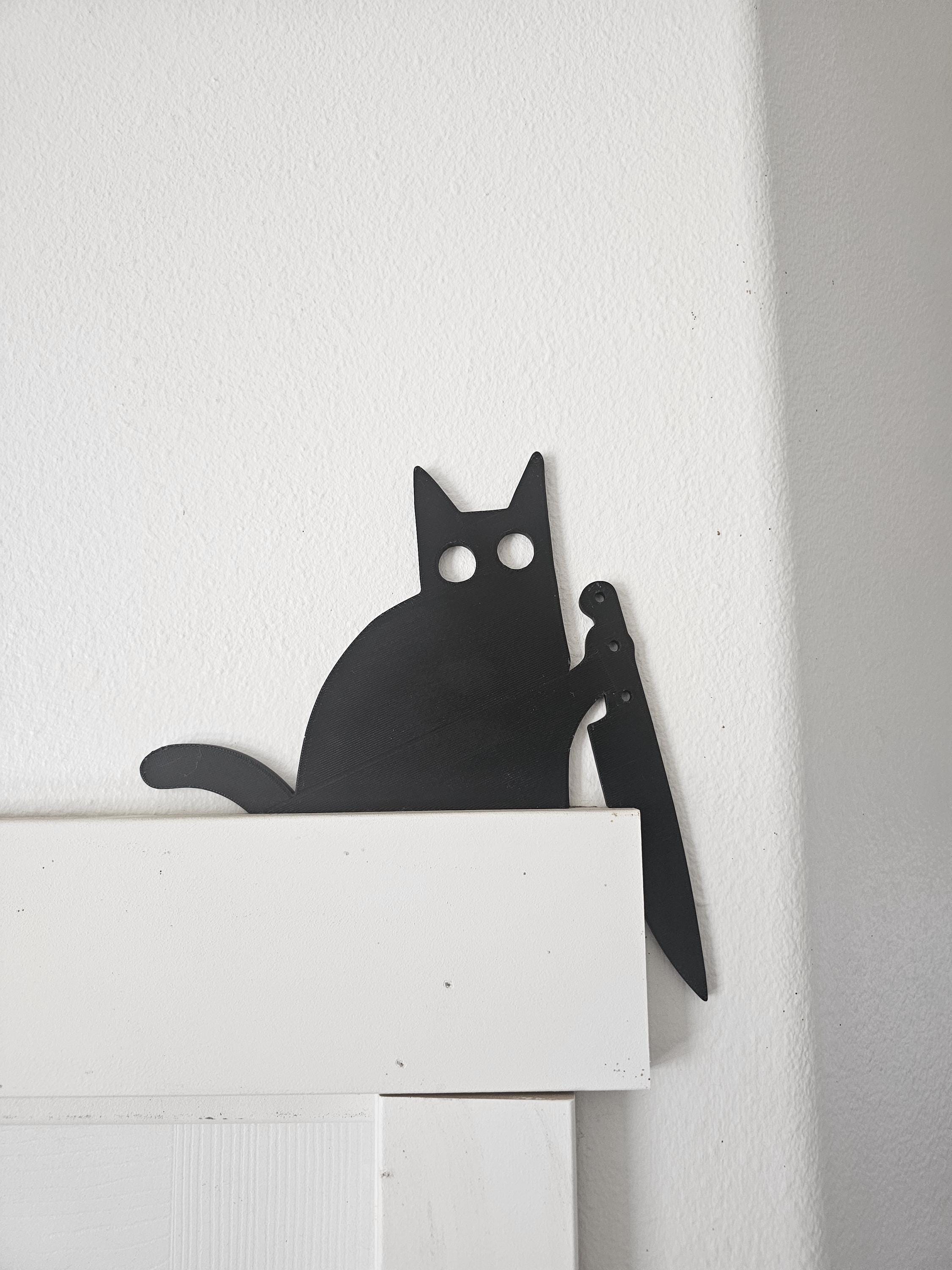 Cute Cat With Knife Wall Decoration |fits Door Frames, Window Frames ...