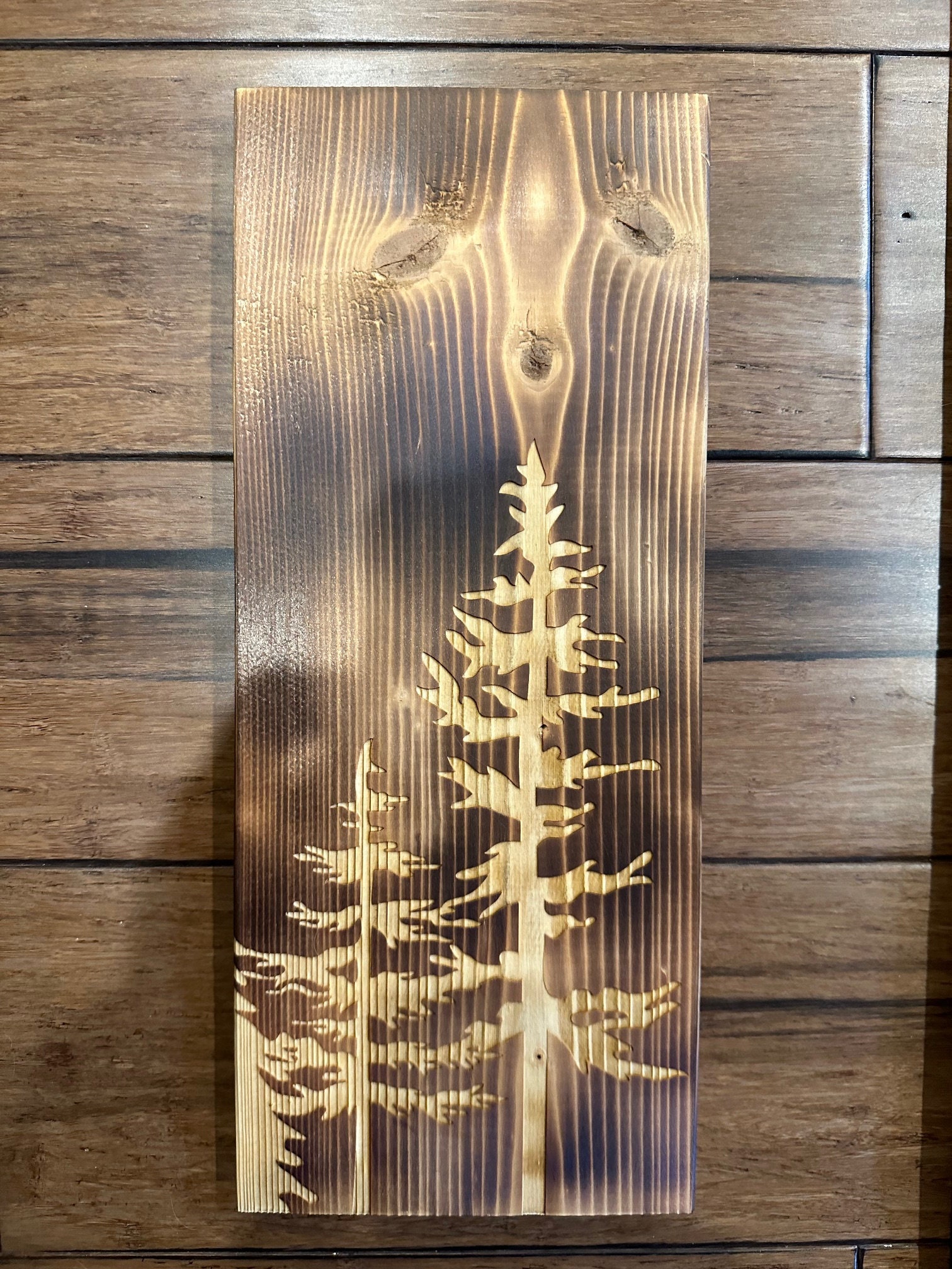 Laser Engraved Pine Trees on Reclaimed Pine Boards - Etsy