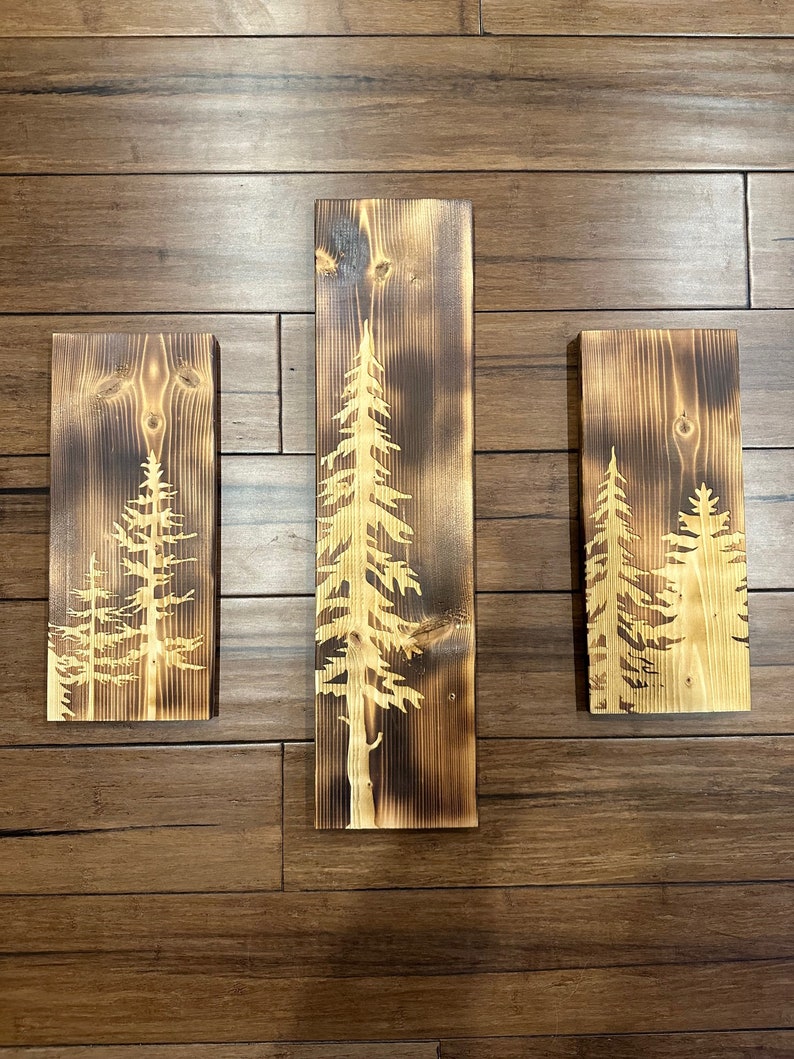 Laser Engraved Pine Trees on Reclaimed Pine Boards - Etsy