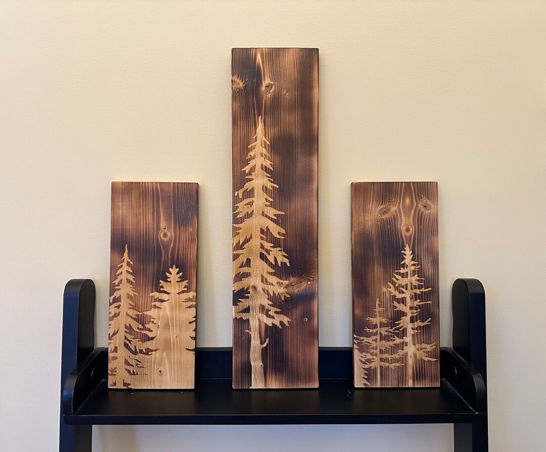 Laser Engraved Pine Trees on Reclaimed Pine Boards - Etsy