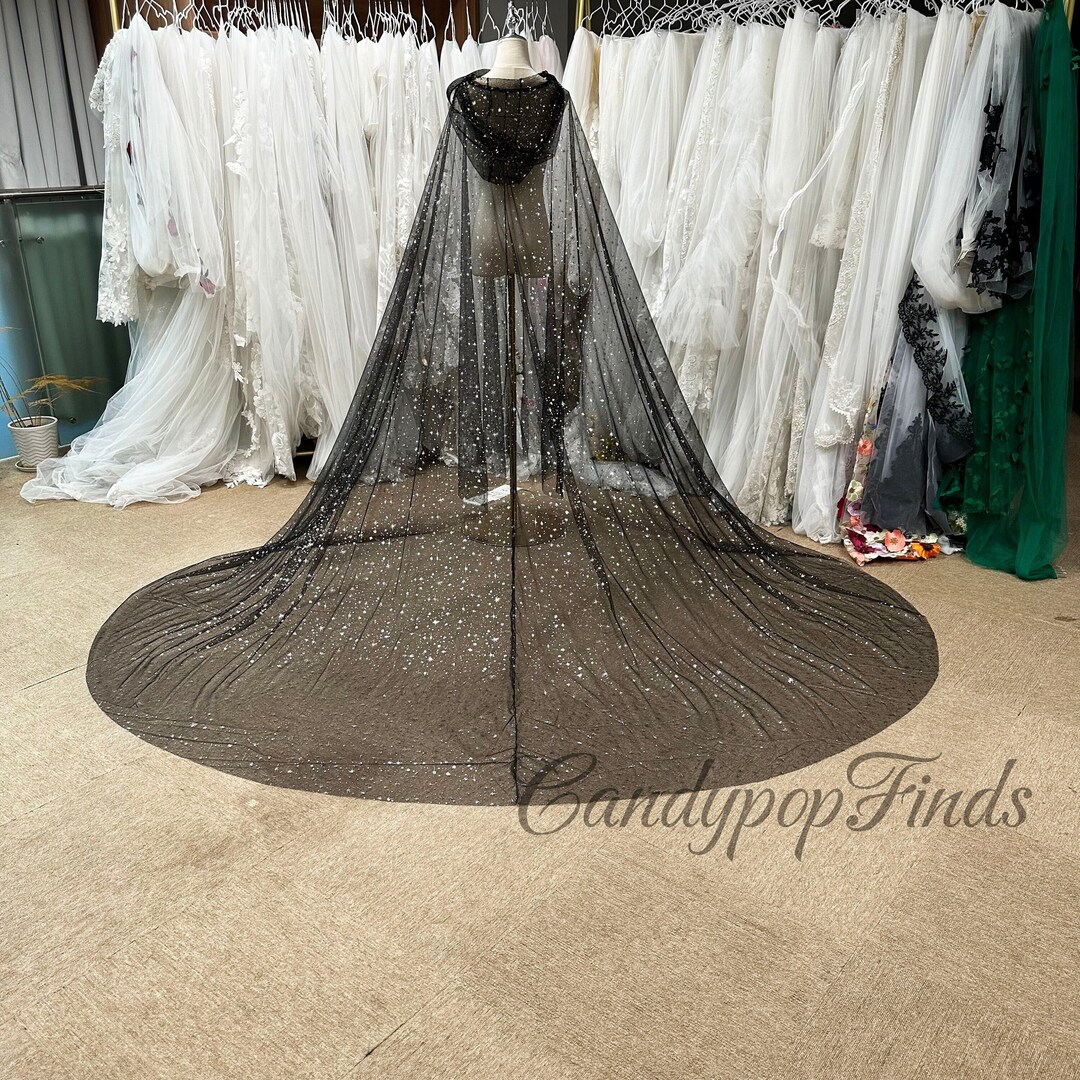 Black Hooded Veil Hexagram Stars Bridal Veil Starry Wedding Veil Hooded ...